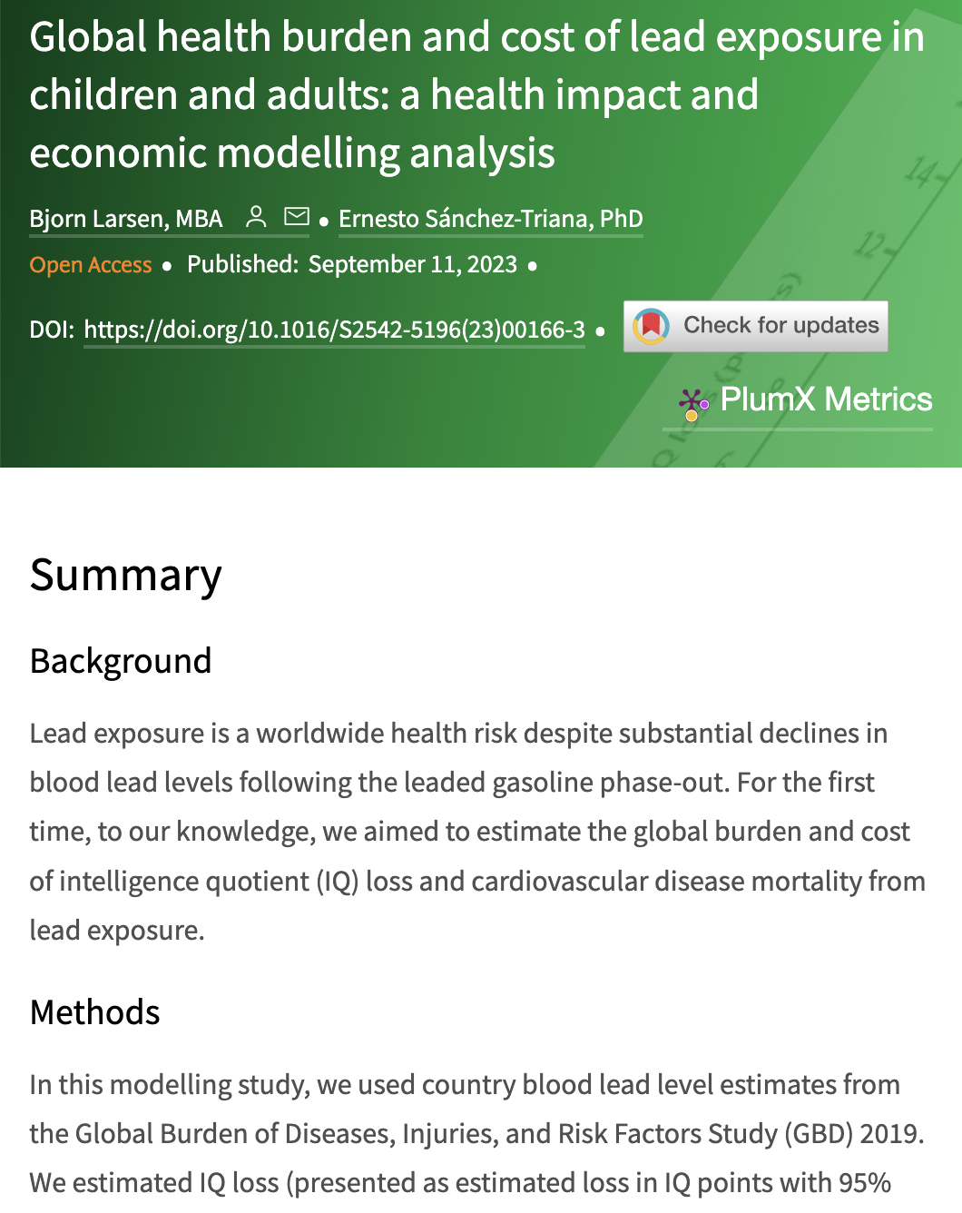 Global health burden and cost of lead exposure in children and adults ...