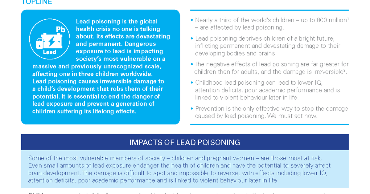 Key messages on childhood lead exposure | Partnership for a lead-free ...
